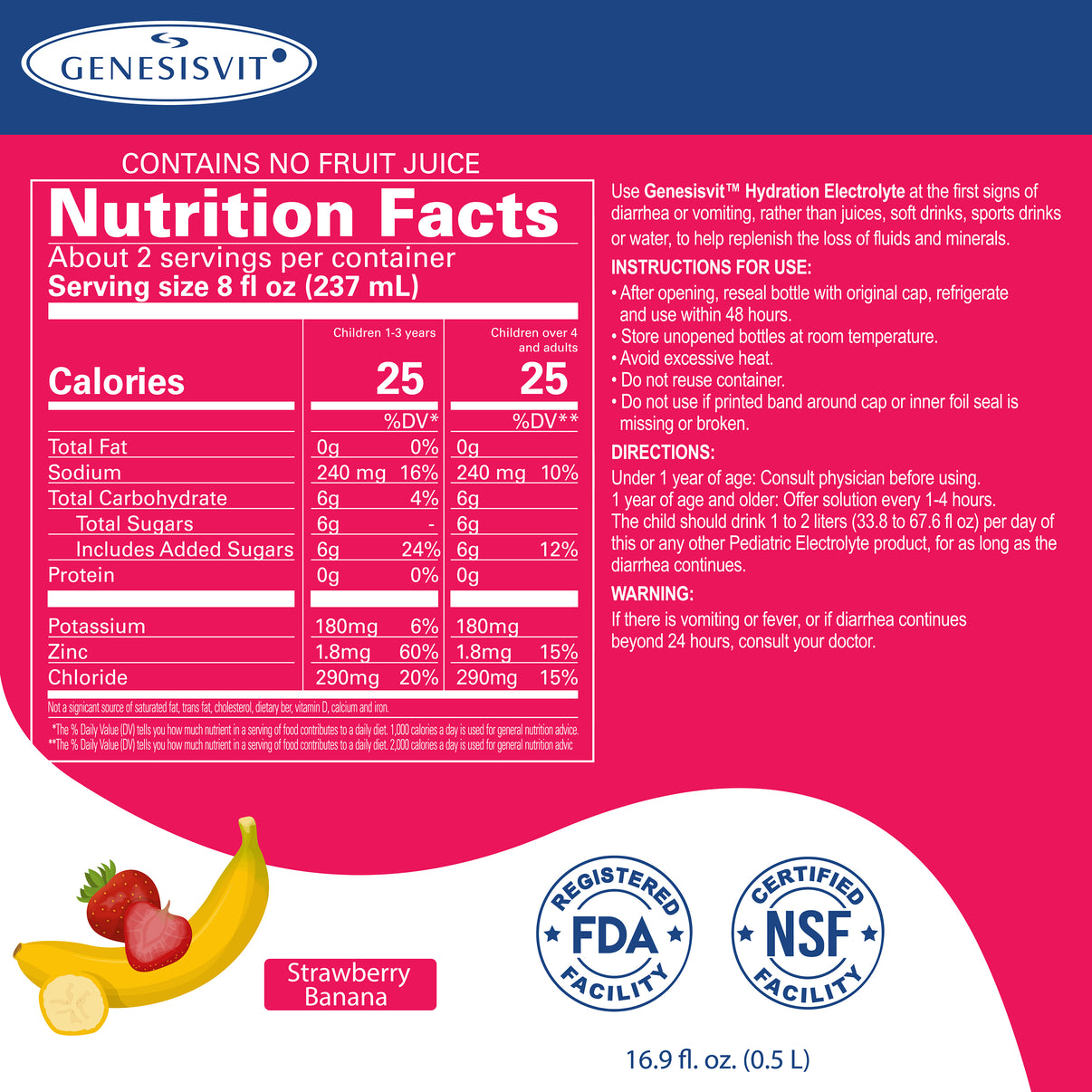Genesisvit® Electrolyte Solution 16.9 fl oz each - 12 Pack (Strawberry ...