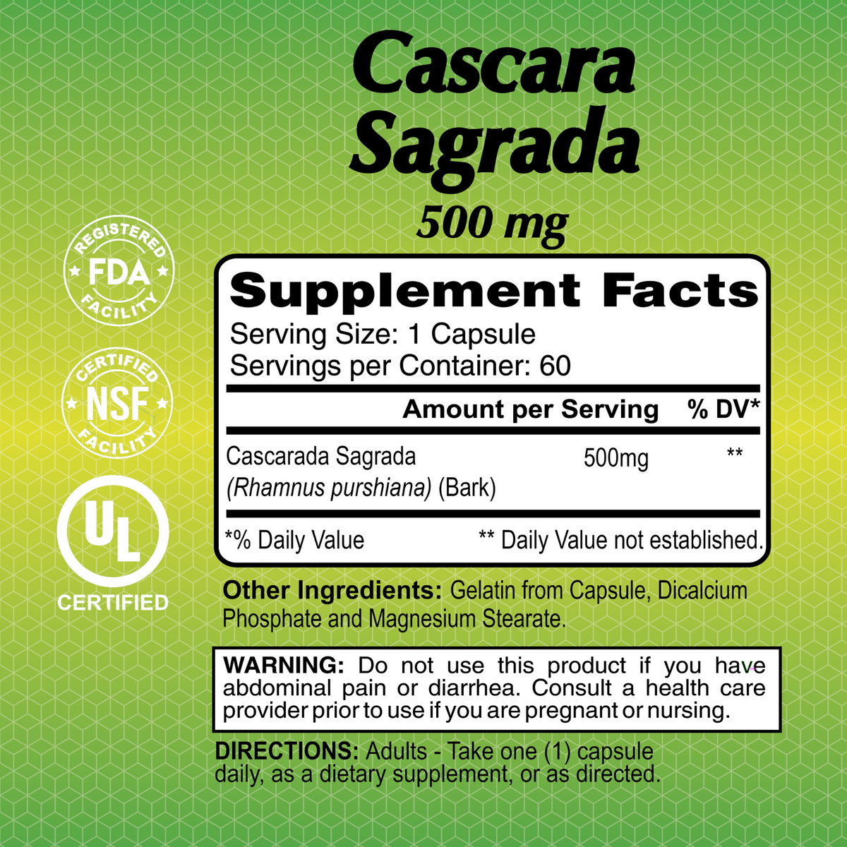 Cascara Sagrada 500 mg - 60 capsules – Alfa Vitamins Store