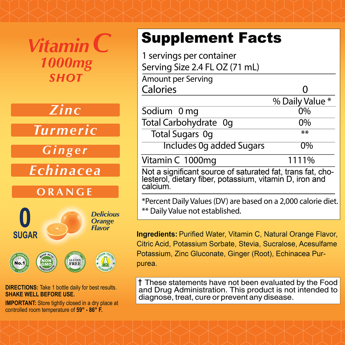 Vitamin C 1000 mg Shot - 2.5 FL OZ - 20 Pack | Alfa Vitamins Store