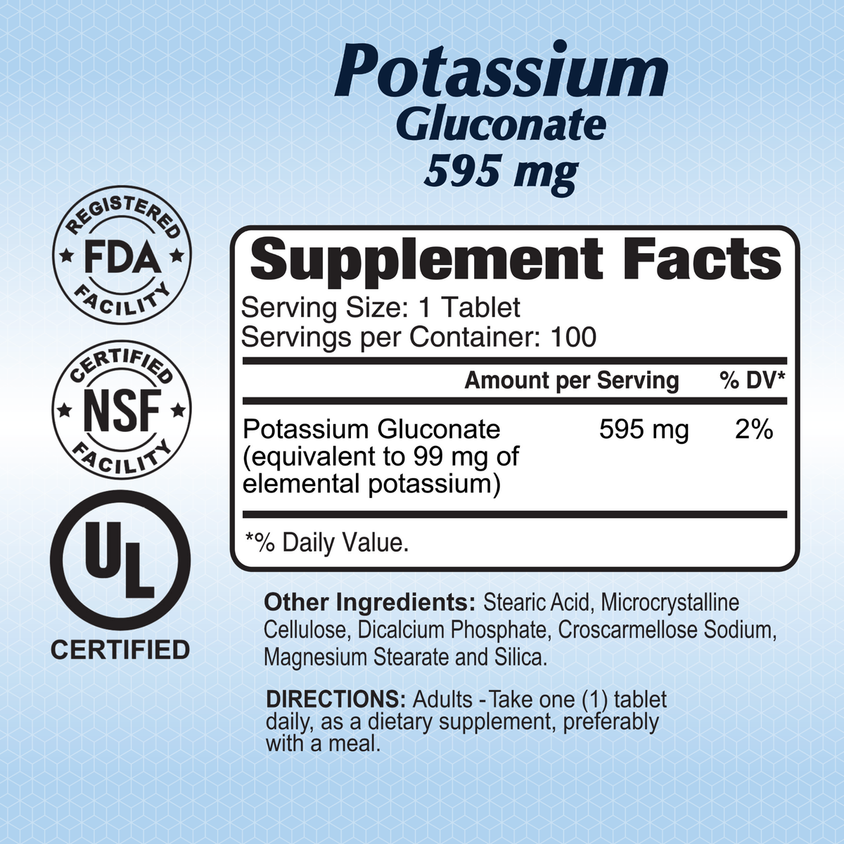 Potassium Gluconate 595mg 100 Tabs – Alfa Vitamins Store