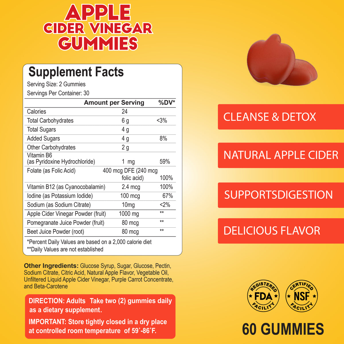 Apple Cider Vinegar Gummies with Vitamin B12 - 60 Gummies – Alfa ...