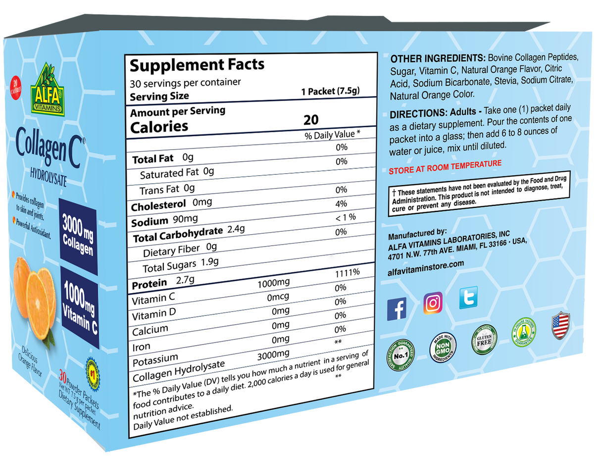 Collagen Hydrolysate Powder - 3000 mg - 30 Pack – Alfa Vitamins Store
