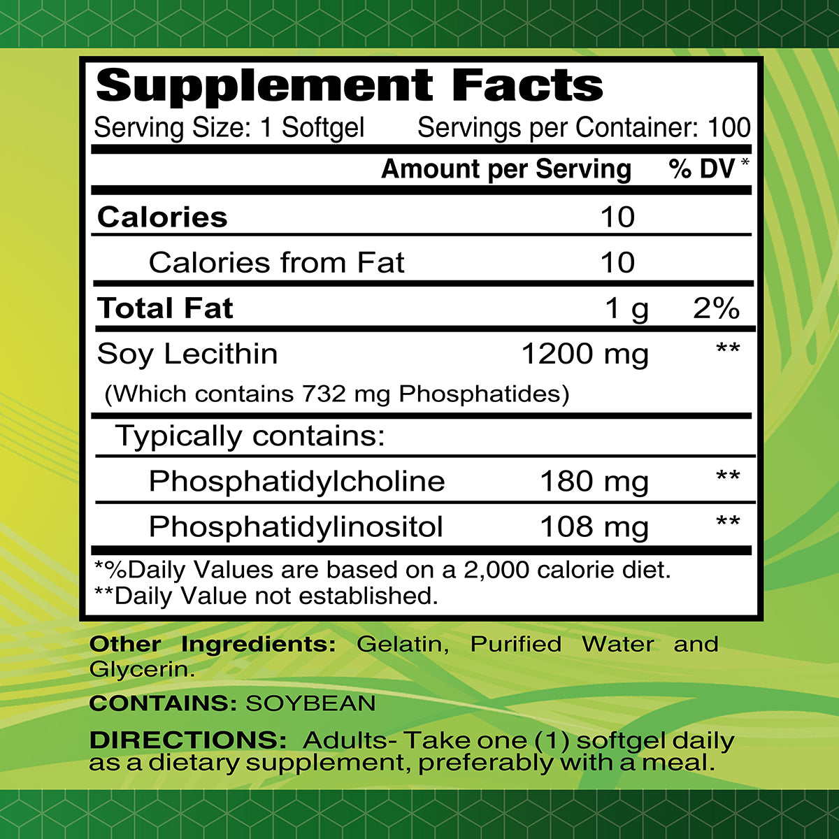 Soy Lecithin 1200 mg 100 softgels – Alfa Vitamins Store
